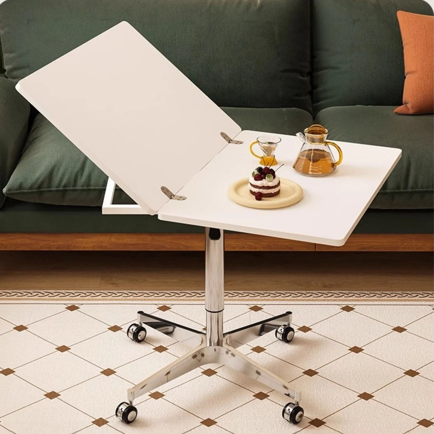 White Folding Accent Table Height Adjustable Square Side Table – Zwob