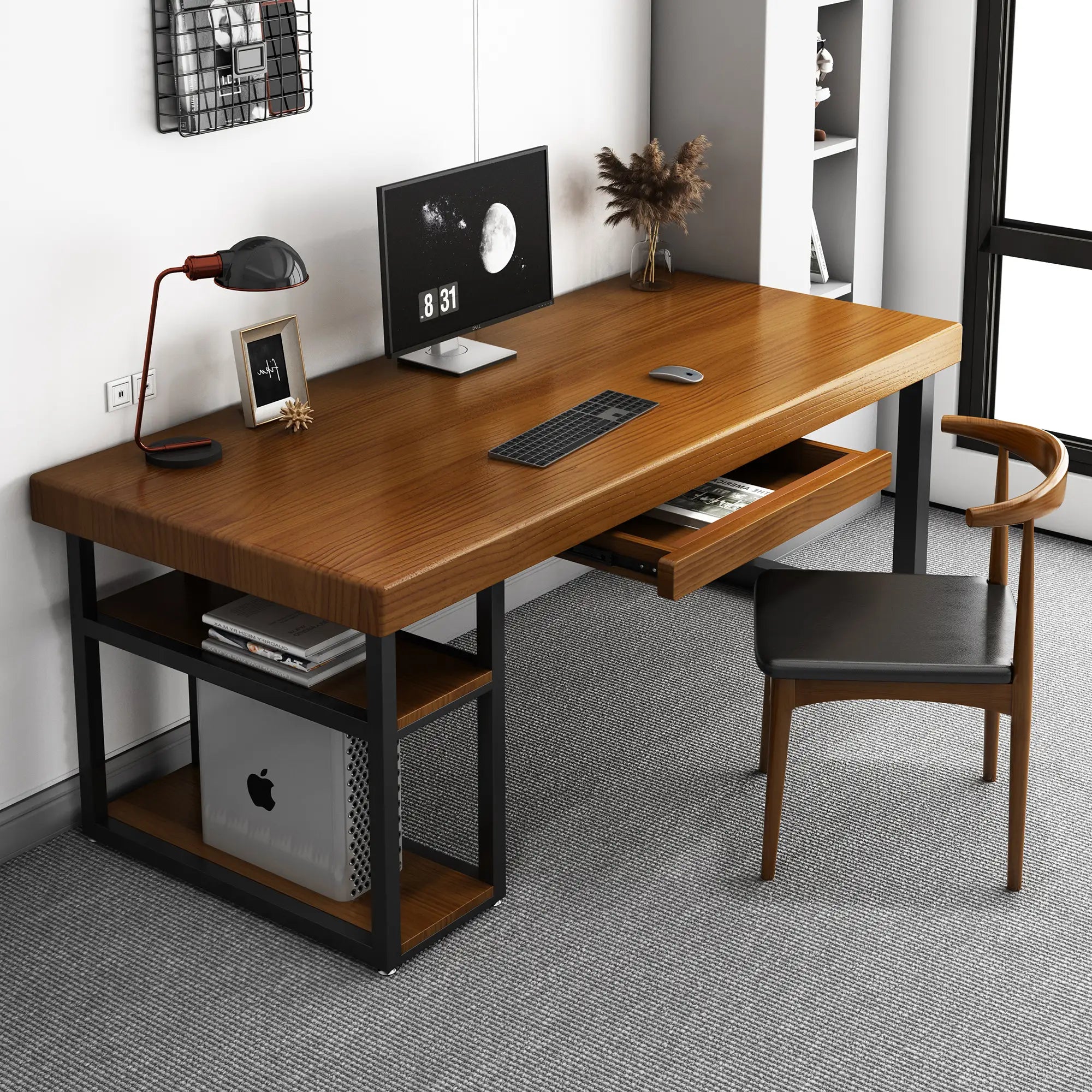 Vintage Wooden Office Desk Computer Table with Drawer – Zwob