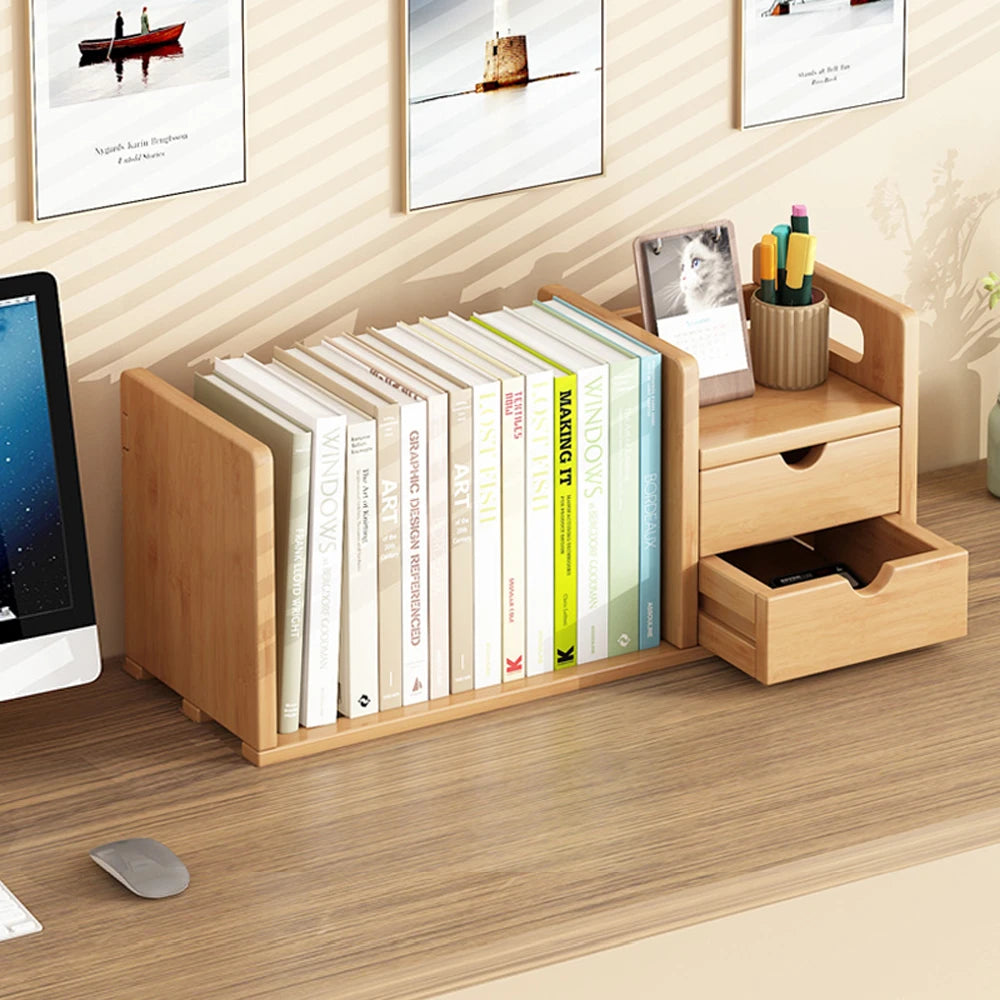 Desktop Retractable Organizer Shelf Bookshelf with Drawers – Zwob