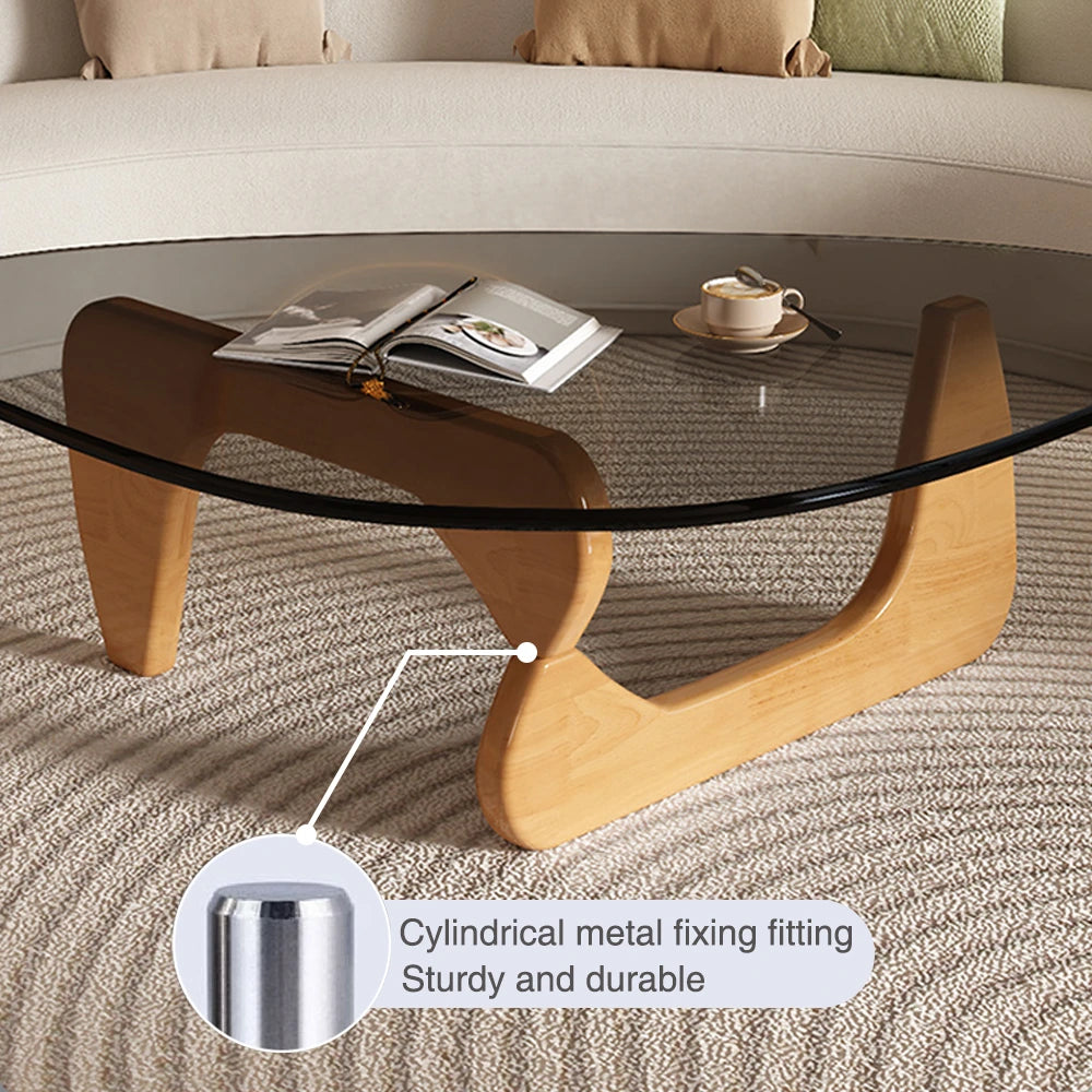 Modern Round Glass Coffee Table with Solid Wood Legs – Zwob
