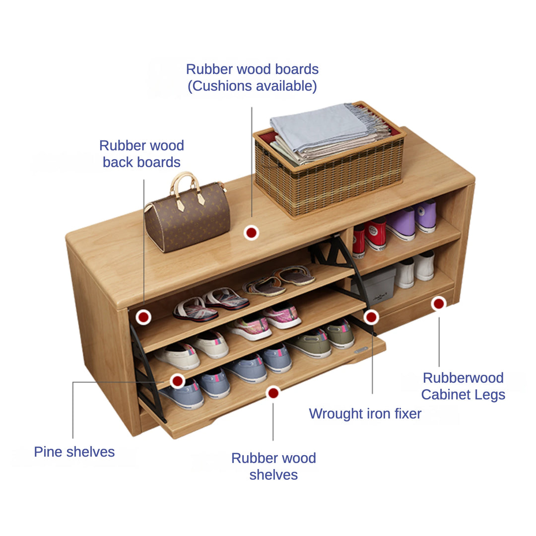 Solid Wood Shoe Storage Bench with Flip-Door Shoe Cabinet – Zwob