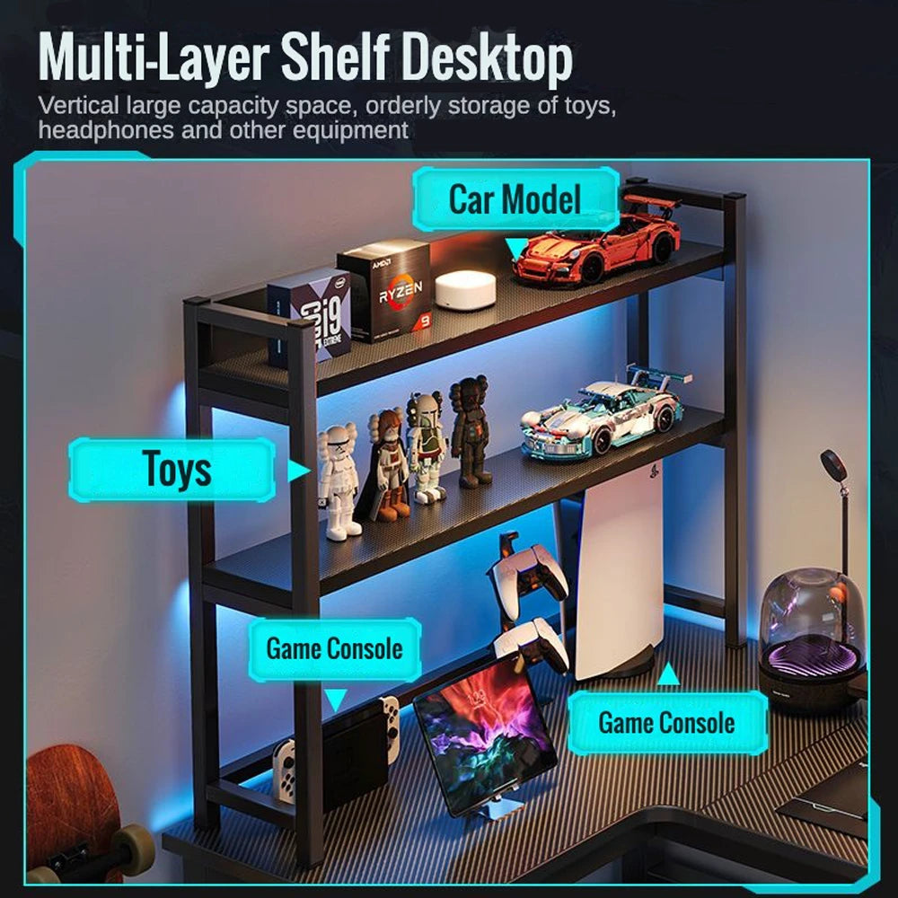 L-Shaped Gaming Desk Computer Desk with Shelf – Zwob